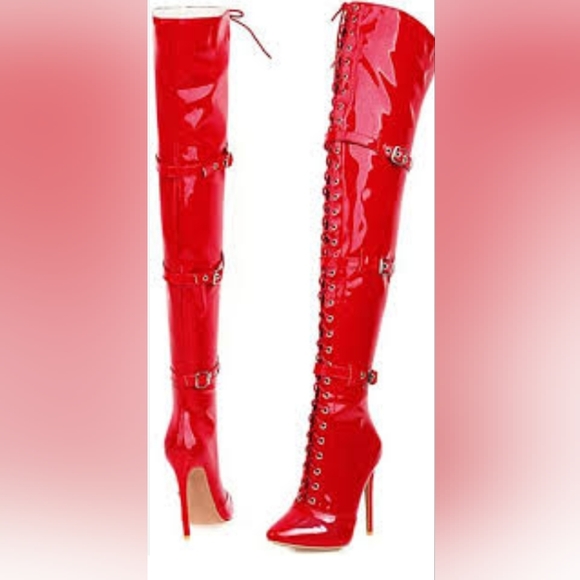 Pleaser | Shoes | Pleaser Boots Red Over Knee Pat Leather | Poshmark